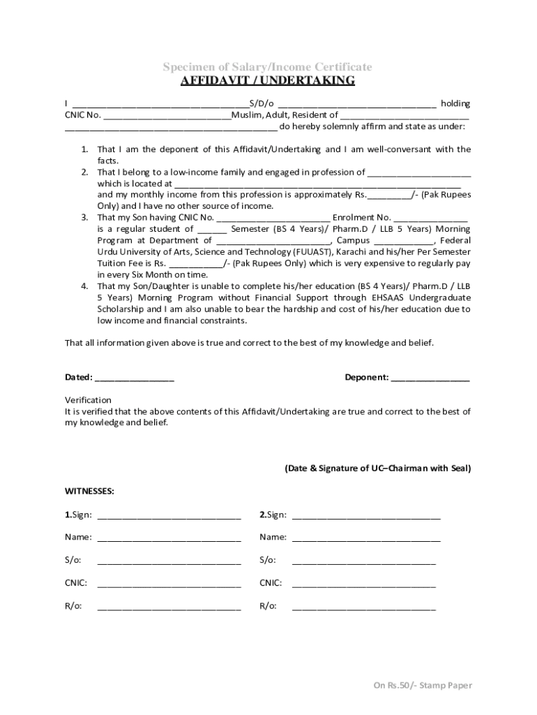 Fillable Online Specimen of Salary/Income Certificate AFFIDAVIT ...