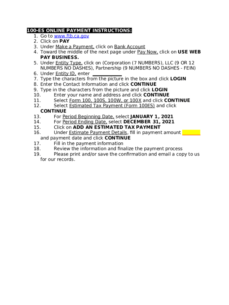 100-ES ONLINE PAYMENT INSTRUCTIONS: Doc Template | pdfFiller