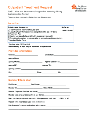 Fillable Online LHCC - Outpatient Treatment Request. Outpatient ...