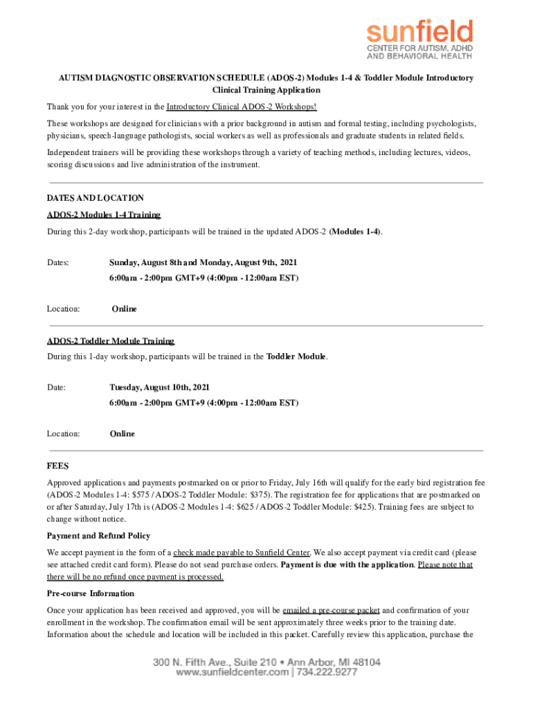 Fillable Online AUTISM DIAGNOSTIC OBSERVATION SCHEDULE (ADOS-2) Modules ...