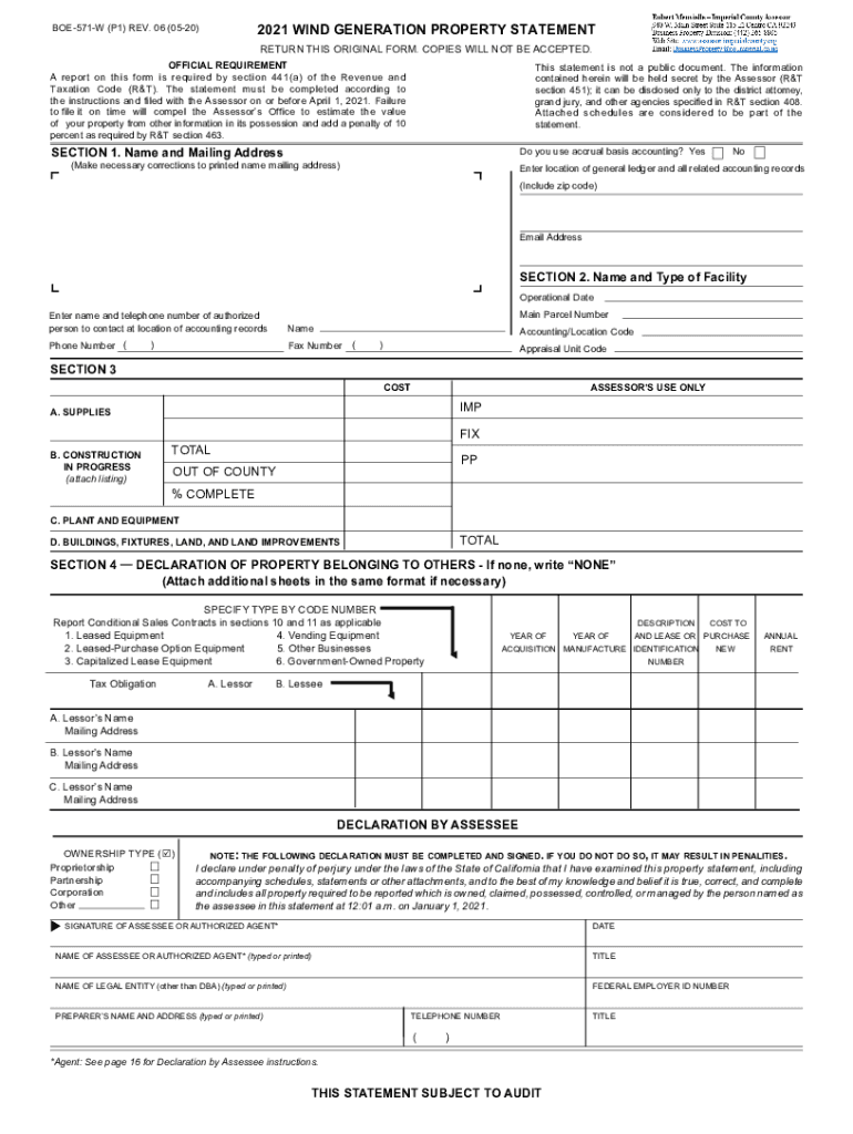 Fillable Online PDF 2021 Wind Generation Property Statement - Cal ...