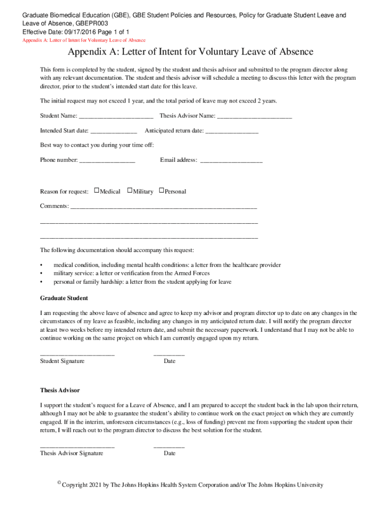 Fillable Online Letter of Intent for Voluntary Leave of Absence Fax ...