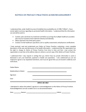 Fillable Online Notice of Privacy Practices Acknowledgment under the ...