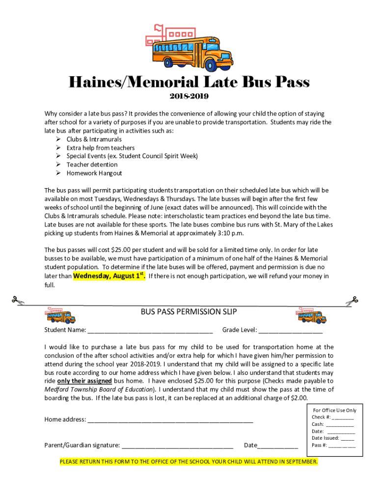 Fillable Online Haines/Memorial Late Bus Pass Fax Email Print - pdfFiller