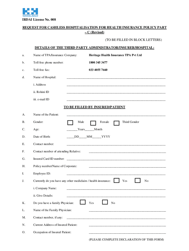 Fillable Online Pre Authorization request form Health Insurance TPApre ...