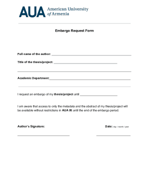 Fillable Online library aua REQUEST FOR AN EMBARGO FORM Fax Email Print ...
