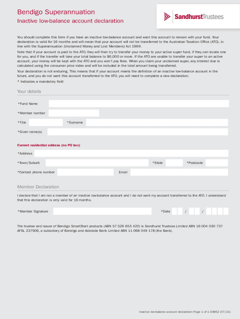 Fillable Online Application for payment of ATO-held superannuation ...