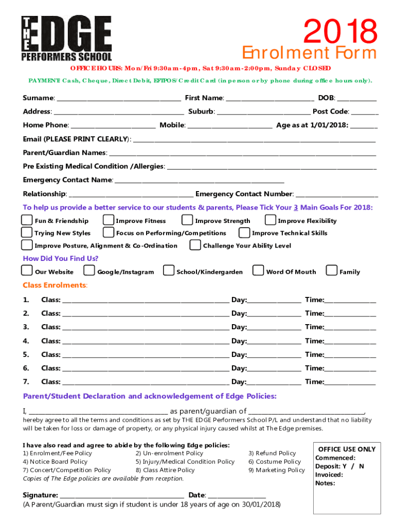 Fillable Online 2018 Enrolment Form v1.pub Fax Email Print - pdfFiller