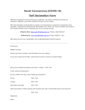 Fillable Online Coronavirus Self Declaration Form v6.docx Fax Email ...