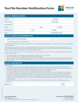 Fillable Online Tax File Number Notification Form - firstsuper.com.au ...