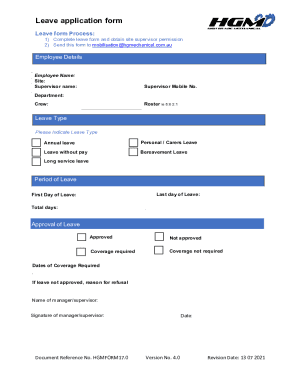 Fillable Online Leave application form. Annual leave and long service ...