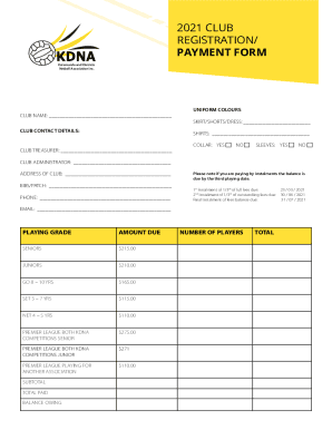 Fillable Online 2021 CLUB REGISTRATION/ PAYMENT FORM - Kalamunda ...