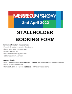 Fillable Online STALLHOLDER BOOKING FORM - merredinshow.com.au Fax ...