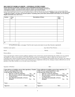 Fillable Online 2021 MOUNT MORGAN SHOW GENERAL ENTRY FORM Fax Email ...