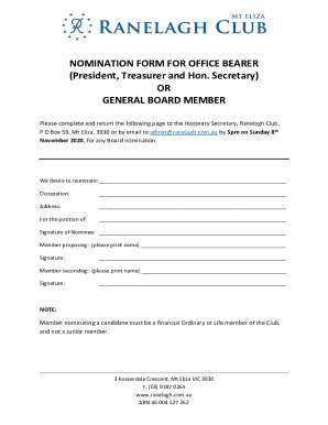 Fillable Online NOMINATION FORM FOR OFFICE BEARER (President ...