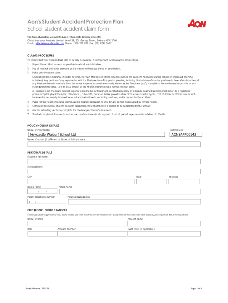 Fillable Online Student Accident Claim Form - Co-Ed Campus Private School ... Fax Email Print ...