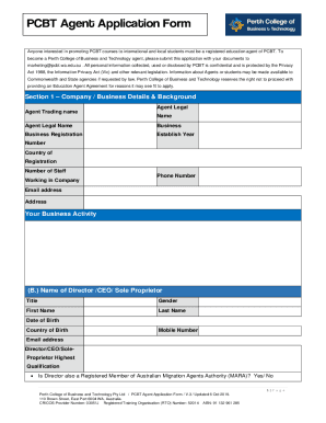 Fillable Online PCBT Agent Application Form - Home - Perth College of ...