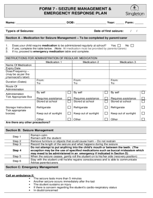 Fillable Online FORM 7 SEIZURE MANAGEMENT AND EMERGENCY RESPONSE PLAN ...