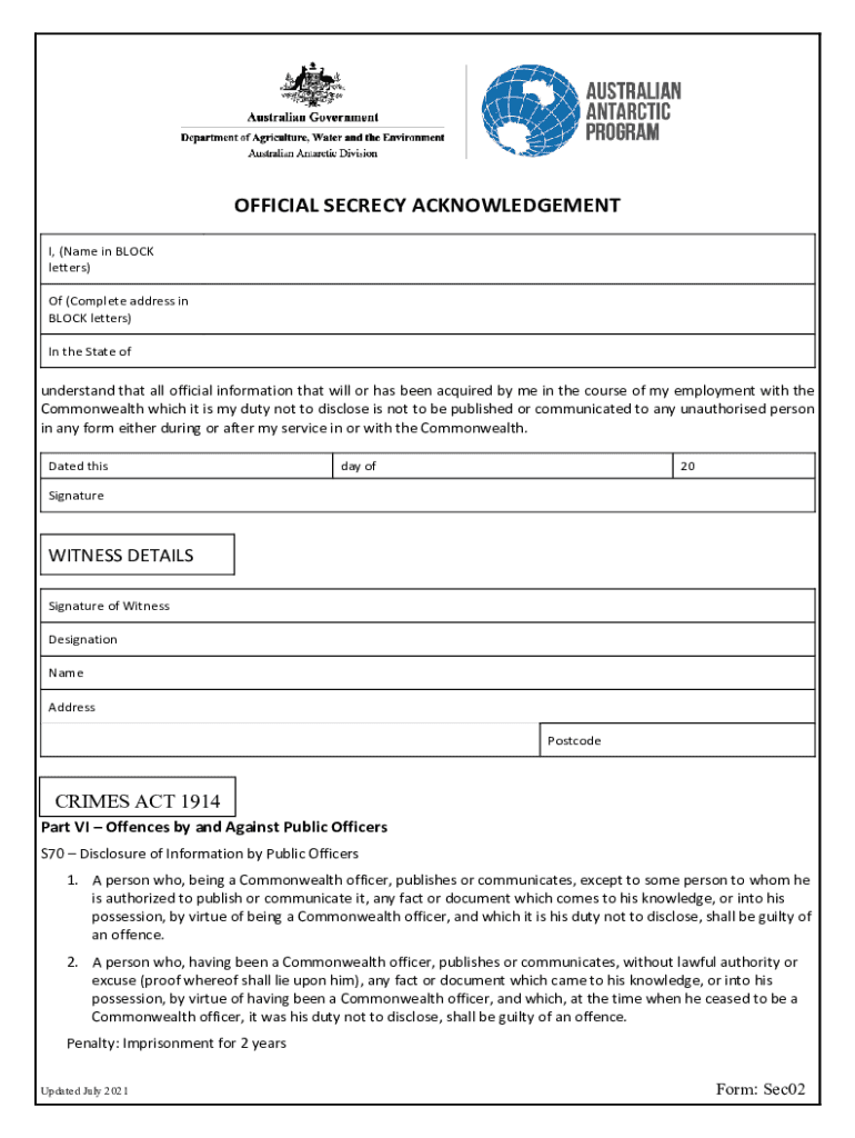 Fillable Online Get the free official secrecy acknowledgement form ...
