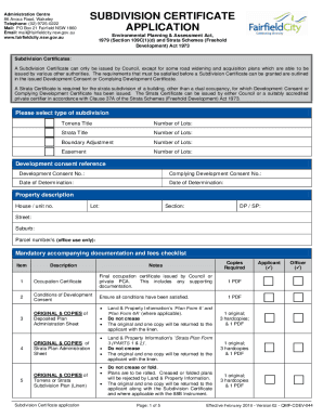 Fillable Online Subdivision Certificate Application Form - City of ...
