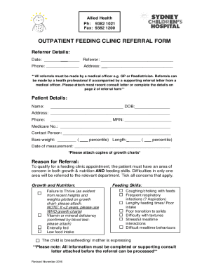 Fillable Online OUTPATIENT FEEDING CLINIC REFERRAL FORM - Sydney ...