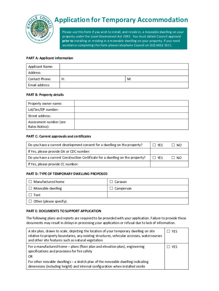 Fillable Online Temporary Accommodation Application Form Fax Email ...