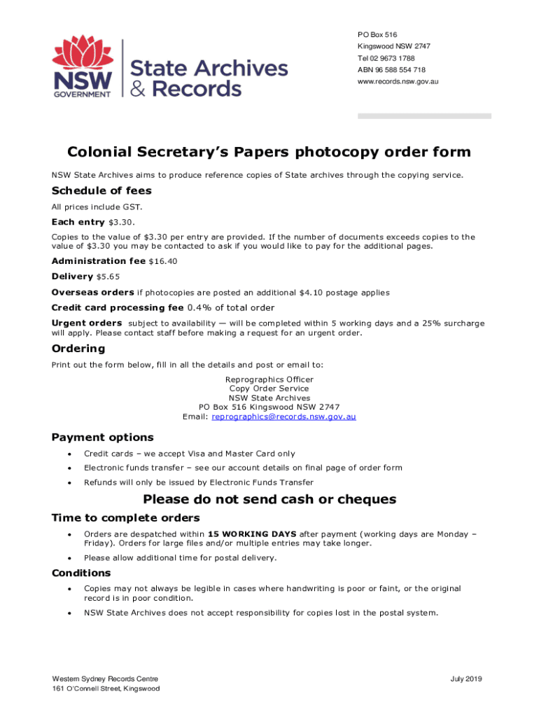 Fillable Online Colonial Secretarys Papers photocopy order form Fax ...