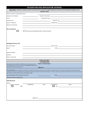 Fillable Online Approved STUDENT REFUND APPLICATION (SCHOOL) - Ballina ...
