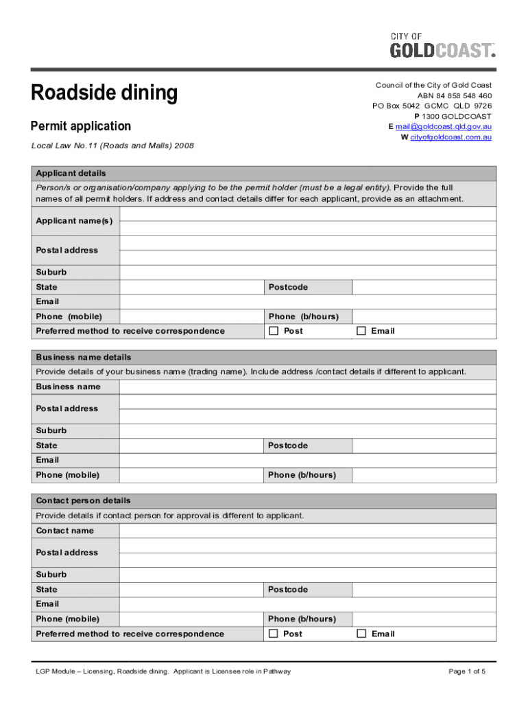 Fillable Online Roadside dining permit application. Roadside dining ...