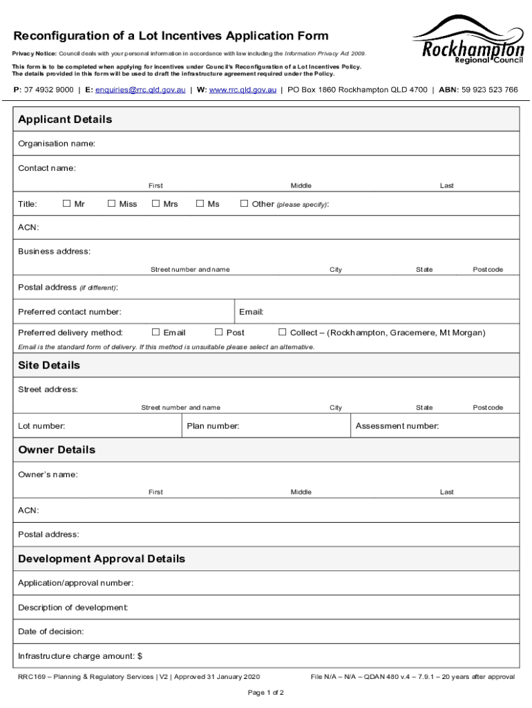Fillable Online Reconfiguration of a Lot Incentives Application Form ...