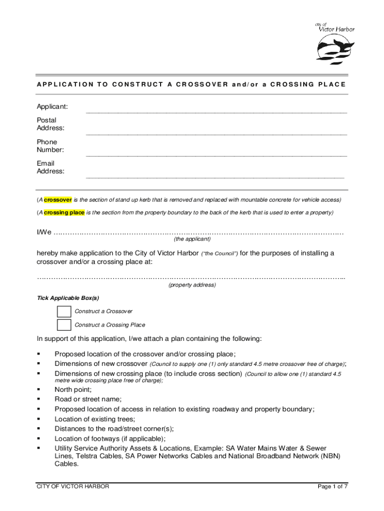 Fillable Online APPLICATION FOR VEHICLE CROSSOVER (A) Fax Email Print ...