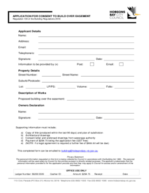 Fillable Online APPLICATION FOR CONSENT TO BUILD OVER EASEMENT ...