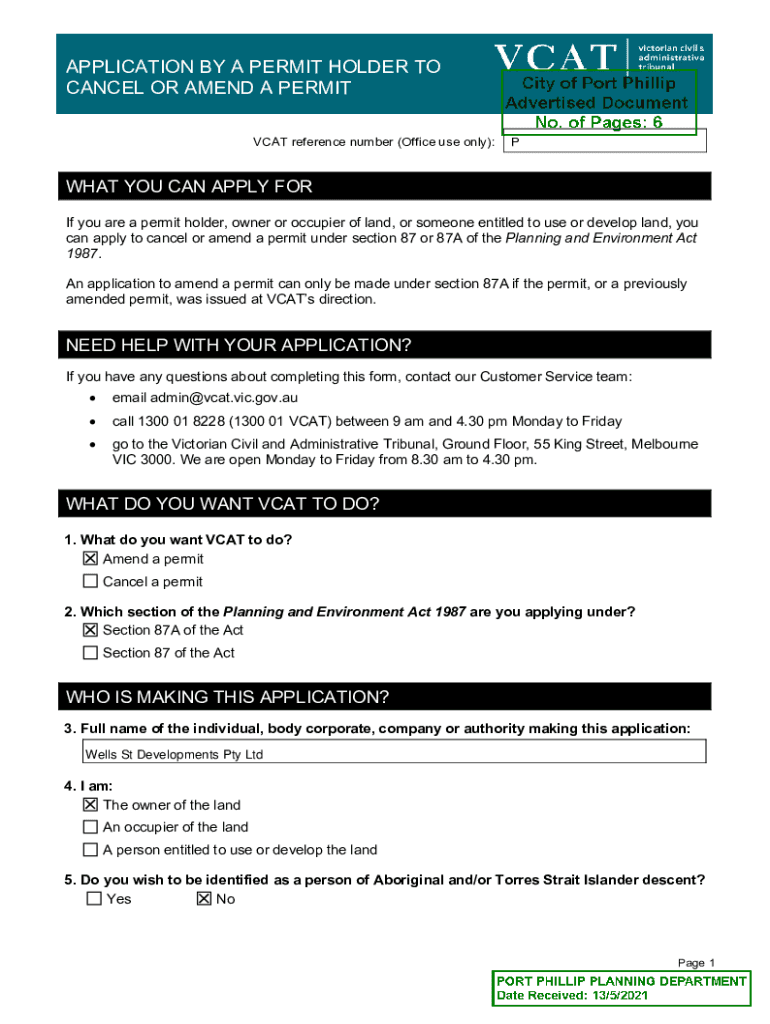Fillable Online www.vcat.vic.gov.audocumentsformsApplication by a ...