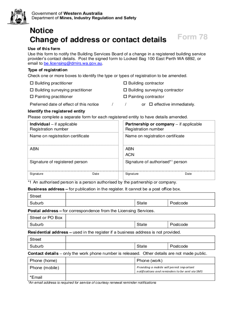 Fillable Online Form 79 Notification of Change of Address or Contact ...
