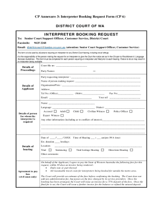 Fillable Online CP Annexure 3: Interpreter Booking Request Form (CP 6 ...