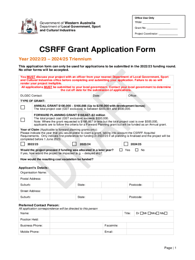 Fillable Online www.pdffiller.com475326588--CSRFF-GrantFillable Online CSRFF Grant Application ...