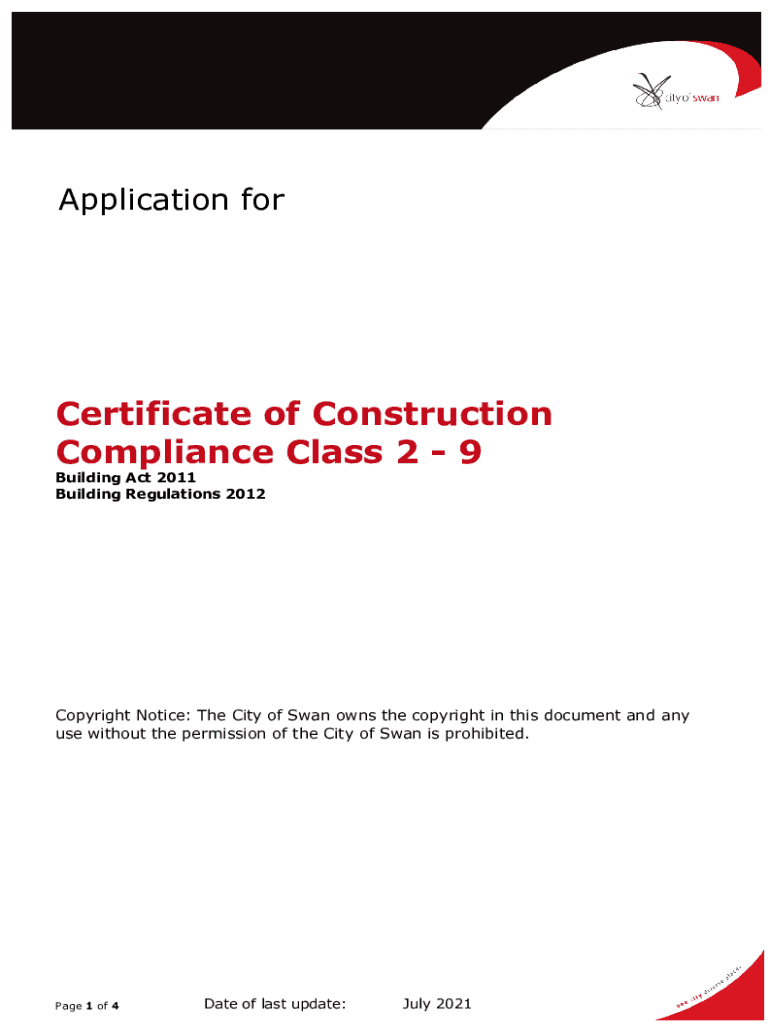 Fillable Online Certificate of Construction Compliance Class 2 - 9 Fax ...