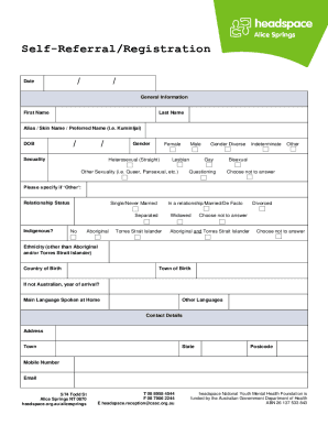 Fillable Online Self-Referral Registration Form - headspace Fax Email ...