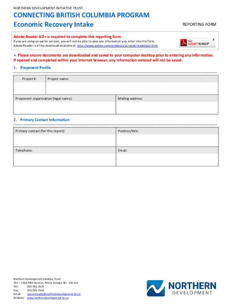 Fillable Online Connecting British Columbia - Economic Recovery Intake ...