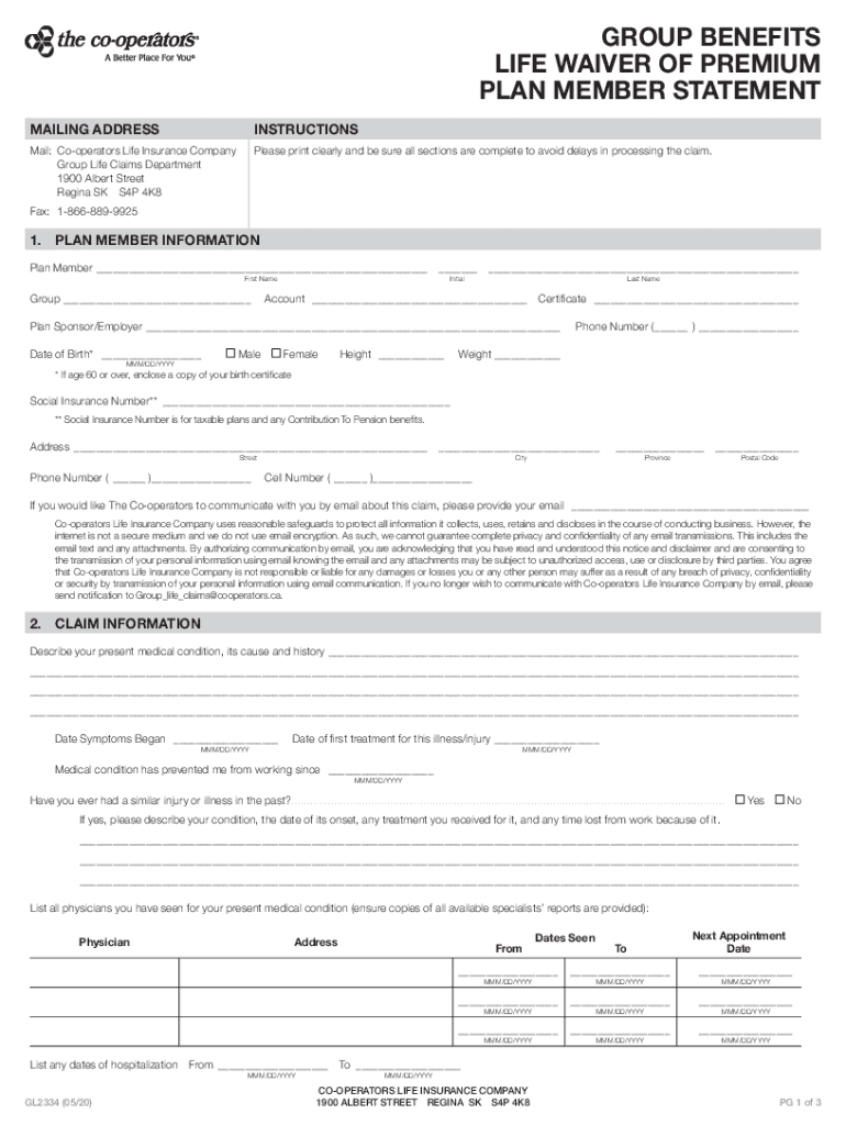 Fillable Online Life Waiver of Premium- Plan Member Statement Fax Email ...