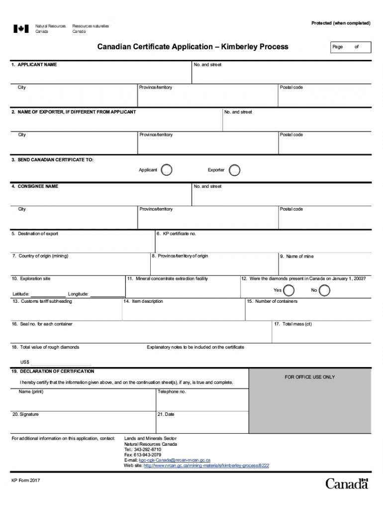 Fillable Online Canadian Certificate Application - Kimberley Process ...