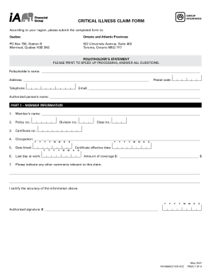 Fillable Online Critical Illness Claim Form. Claim form to be filled ...