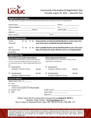 Fillable Online This info will be included in the event guide and used by City of Leduc for ...