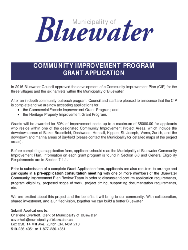 Fillable Online Grant Programs - Municipality of Bluewater Fax Email Print - pdfFiller