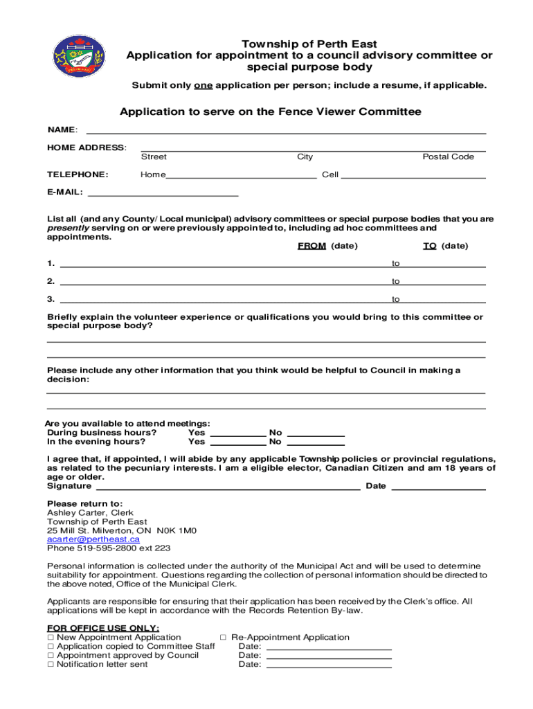 Fillable Online Applications, Forms, Licences and Permits - Perth South ...