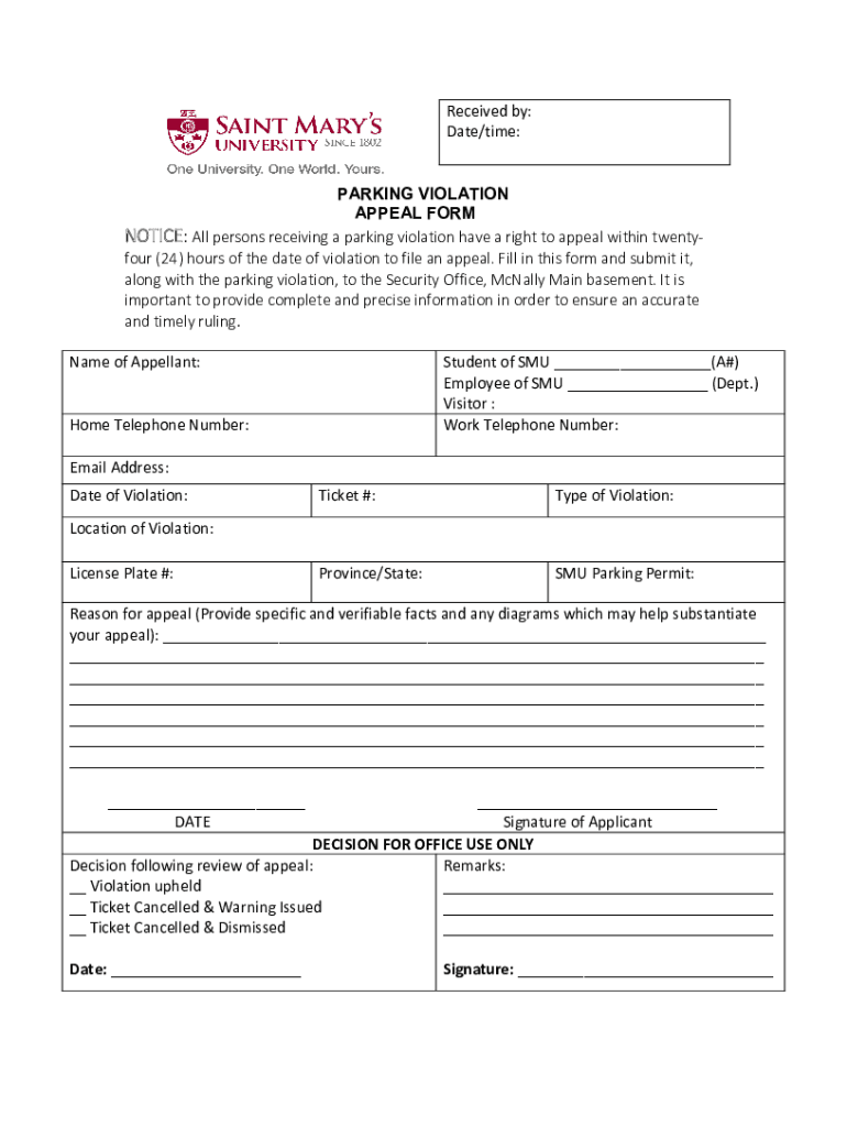 Fillable Online Parking Appeal Form final 1 Fax Email Print - pdfFiller