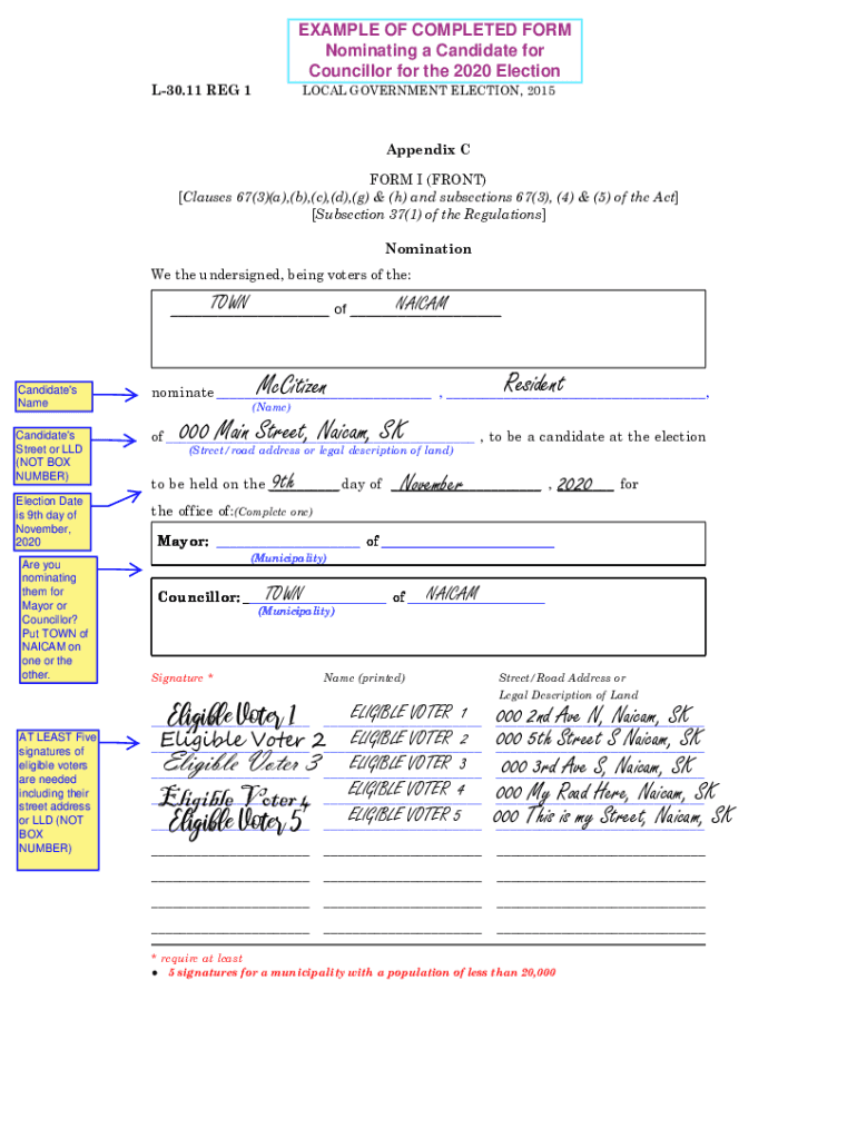 Fillable Online Election Nomination Form - Sample FormsRobert's Rules ...