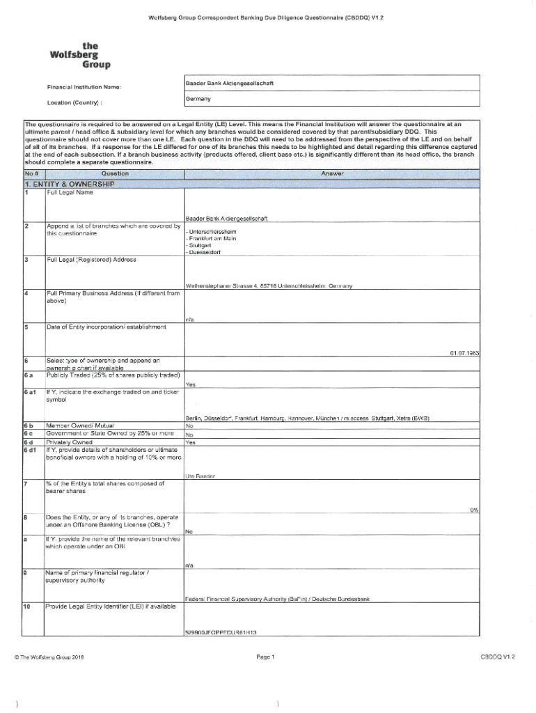 Fillable Online Correspondent Banking Due Diligence Questionnaire ...