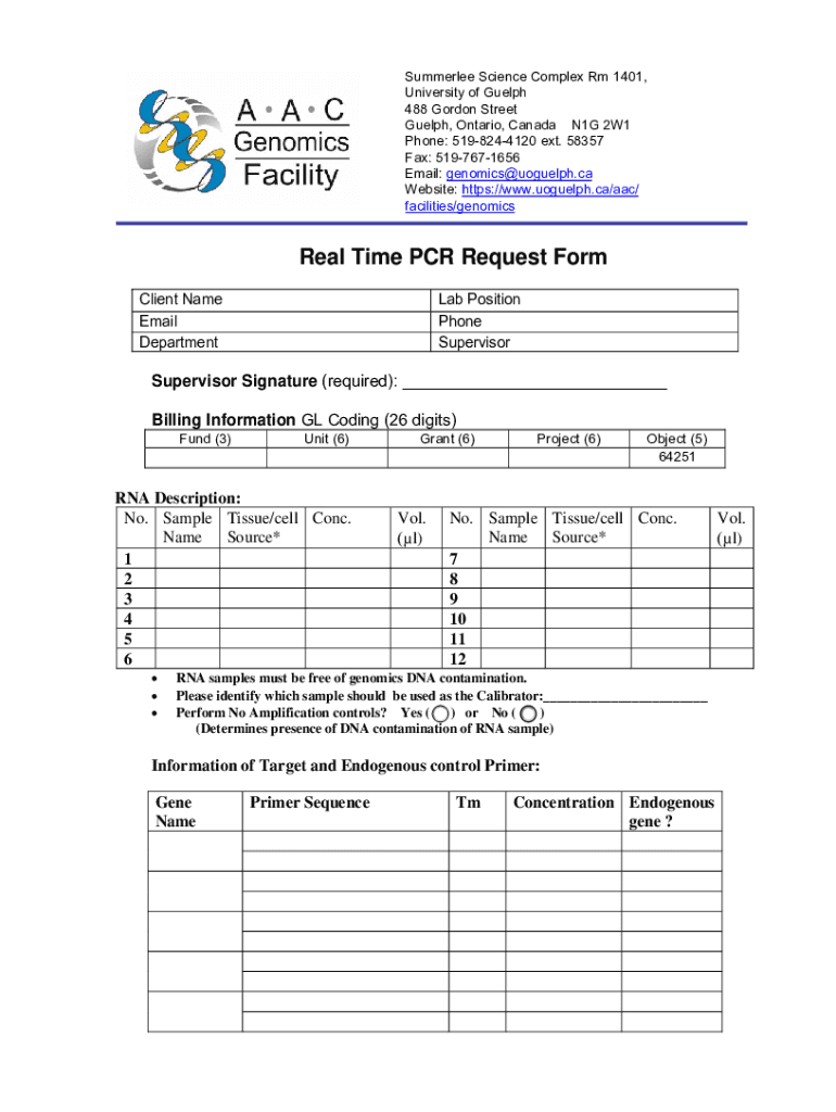 Fillable Online Real Time PCR Request Form Fax Email Print - pdfFiller