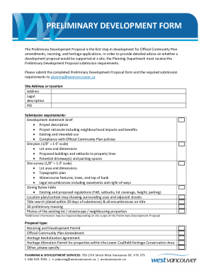 Fillable Online PRELIMINARY DEVELOPMENT FORM - West Vancouver Fax Email ...